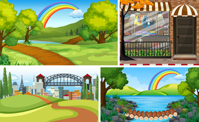 Scene with bridge in the park Royalty Free Vector Image