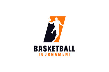 Letter i with basketball logo design Royalty Free Vector