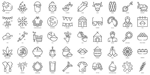 Linear style hindu wedding icons bundle Royalty Free Vector
