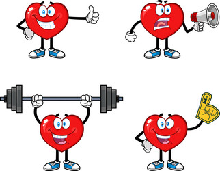 Red heart cartoon character collection set Vector Image
