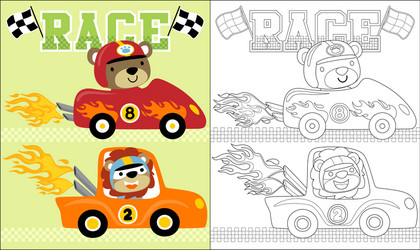 Cartoon of happy animals on truck coloring book Vector Image
