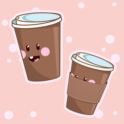 Kawaii coffee with cream cute cafe drinks Vector Image