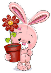 Greeting card cute cartoon rabbit with flower Vector Image