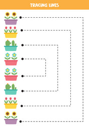 Tracing lines for kids watering pot and flowerpots