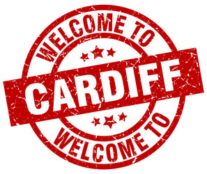 Welcome to cardiff red round vintage stamp Vector Image