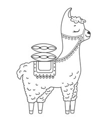Cute outline doodle jumping llama with hand drawn Vector Image