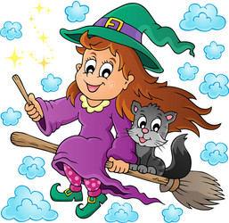 Halloween card with girl in a hat witch Royalty Free Vector