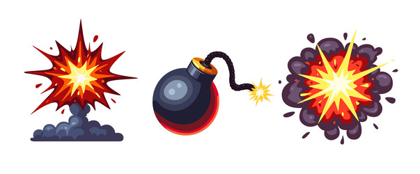 Bomb explosions energy flashes cartoon Royalty Free Vector
