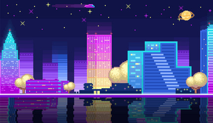 Night city landscape neon pixel background with Vector Image