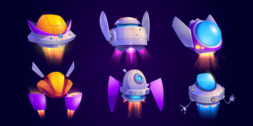 Alien space ship cartoon game icon set Royalty Free Vector
