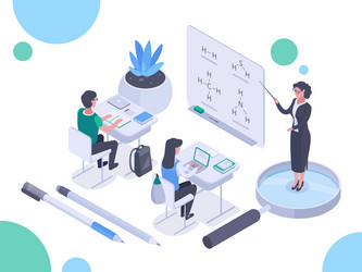 Isometric students school study process Royalty Free Vector