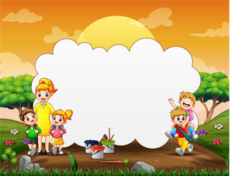 Speech bubble text with children holding a pencil Vector Image