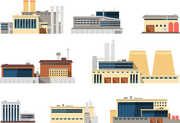 Industrial factory facade with front view and roof