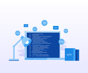 Program code development and test set tiny people Vector Image