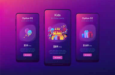 Kids birthday app interface template Royalty Free Vector