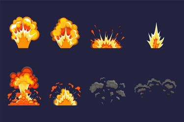 Bomb explosion and fire cartoon set Royalty Free Vector