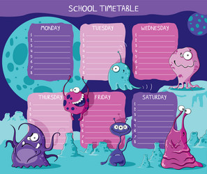 School timetable monsters Royalty Free Vector Image
