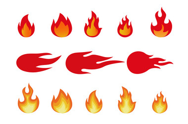 Cartoon fire flames set isolated on white Vector Image