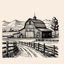Hand-drawn farm and ranch landscape Royalty Free Vector