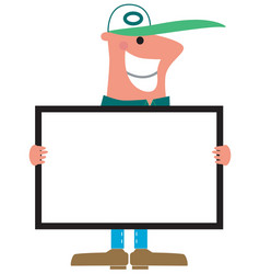 Cartoon man holding sign Royalty Free Vector Image