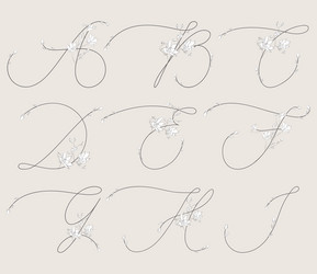 Alphabet hand drawn floral uppercase letters Vector Image