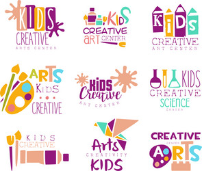 Kids creative class template promotional logo set Vector Image