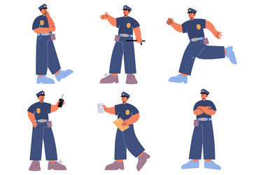 Policeman character in action poses set Royalty Free Vector
