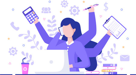 Multitasking Business Woman Or Office Worker Vector Image