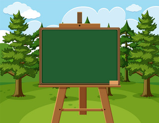 Blackboard template design with pine trees Vector Image