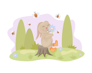 March is a cute cartoon rabbit spring calendar Vector Image