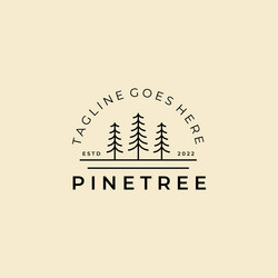 Pine tree line art badge logo design template Vector Image