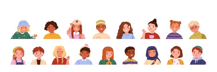 Happy children head portrait set cute smiling Vector Image