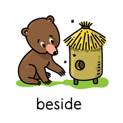 Preposition of place bear at the beehive Vector Image