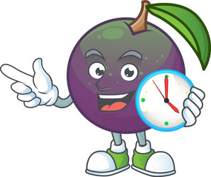 Orange fruit cartoon character with clock Vector Image