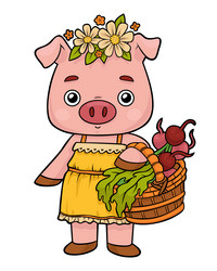 Cartoon for children cute pig with a sandwich Vector Image