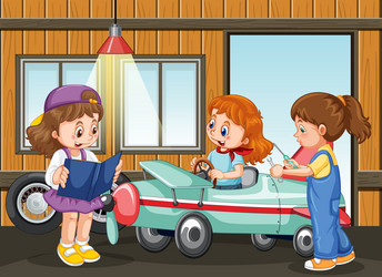 Auto mechanic fixing a car in the garage Vector Image