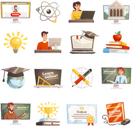 Online interactive learning icons set color Vector Image