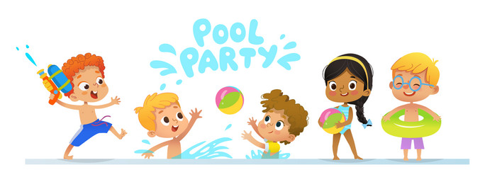 Pool party characters multiracial boys and girls Vector Image