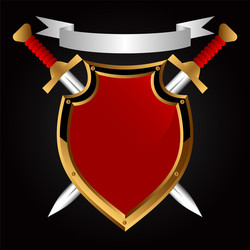 Shield with swords and ribbon Royalty Free Vector Image