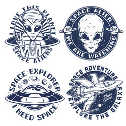 Ufo vintage emblem with text space aliens Vector Image