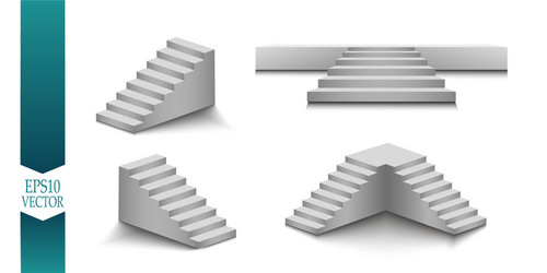 White stairs 3d staircases set isolated Royalty Free Vector