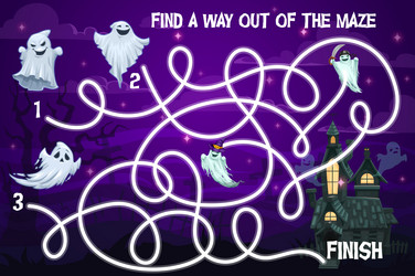 Halloween kids labyrinth maze help to ghosts Vector Image