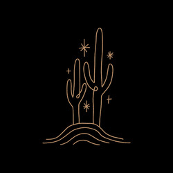 Night line art cactus modern abstract wild sand Vector Image