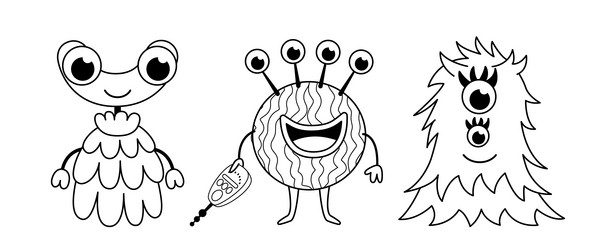 Aliens and space monsters coloring page black Vector Image