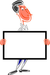Cartoon man holding sign Royalty Free Vector Image