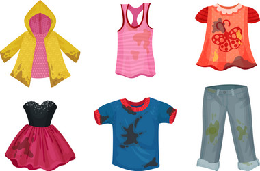 Dirty red dress with stain and spots on hanger Vector Image