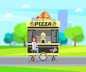 Flat cartoon pizza truck icon italian restaurant Vector Image