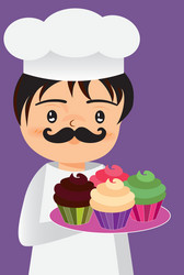Manga chef with desserts Royalty Free Vector Image