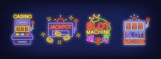 Slot machine neon signs set with text Royalty Free Vector