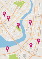 City map with pins gps navigation route Royalty Free Vector